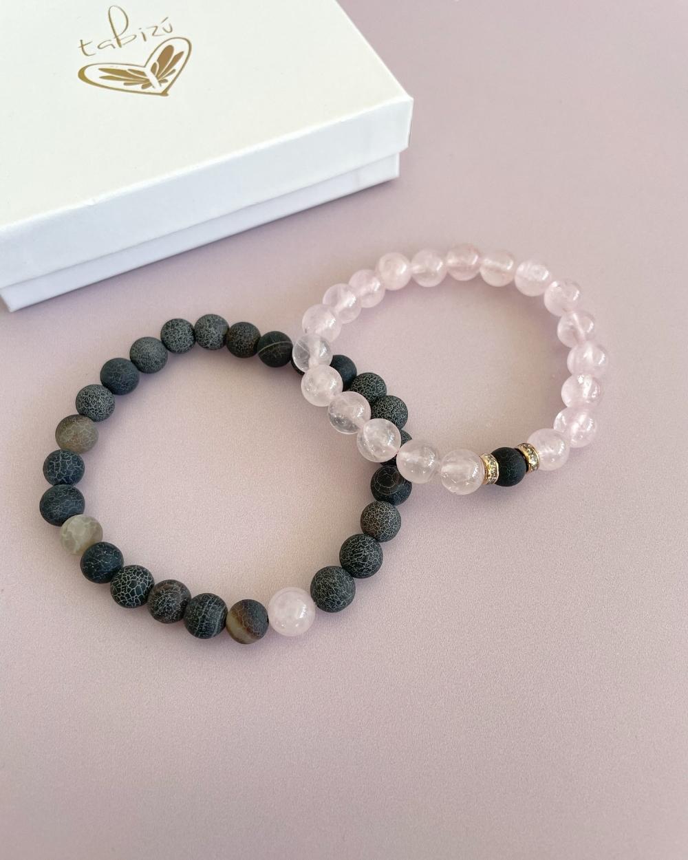 Duó pulsera pareja cuarzo y ágata frozen - Tabizú