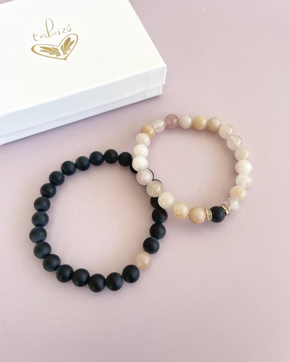 Dúo pulseras pareja ónix opaco y ágata - Tabizú