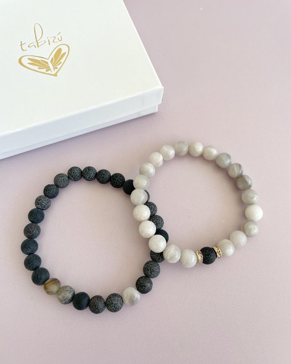 Dúo pulseras pareja ágata frozan y ágata - Tabizú
